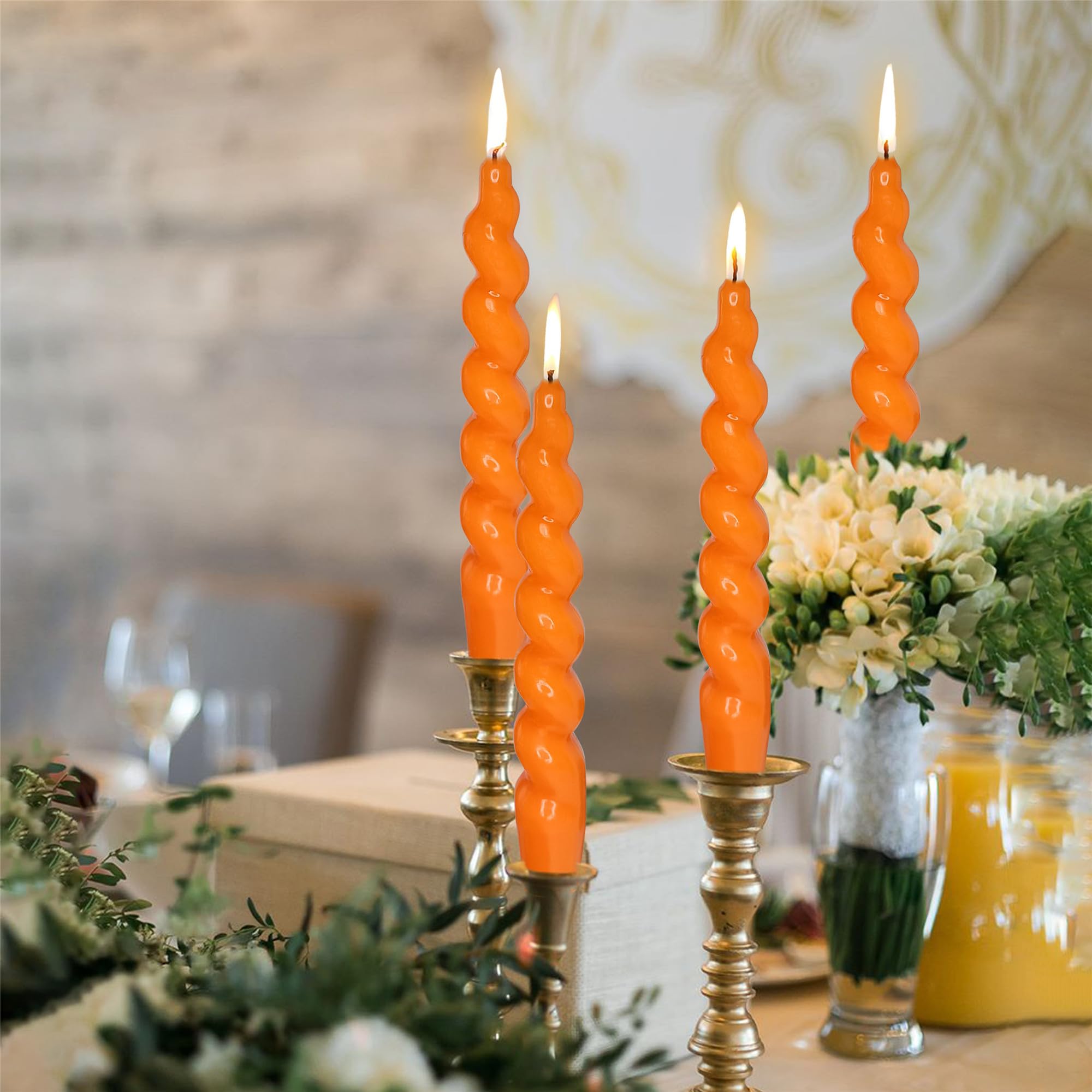 Gedengni Taper Candle Twisted Candlesticks -Gedengni 4pcs Short Candle Sticks 7inches Orange Tapered Candles Small Spiral Candles for Home Dinner Weddings Festive Party (2D4PC-ORANGE)