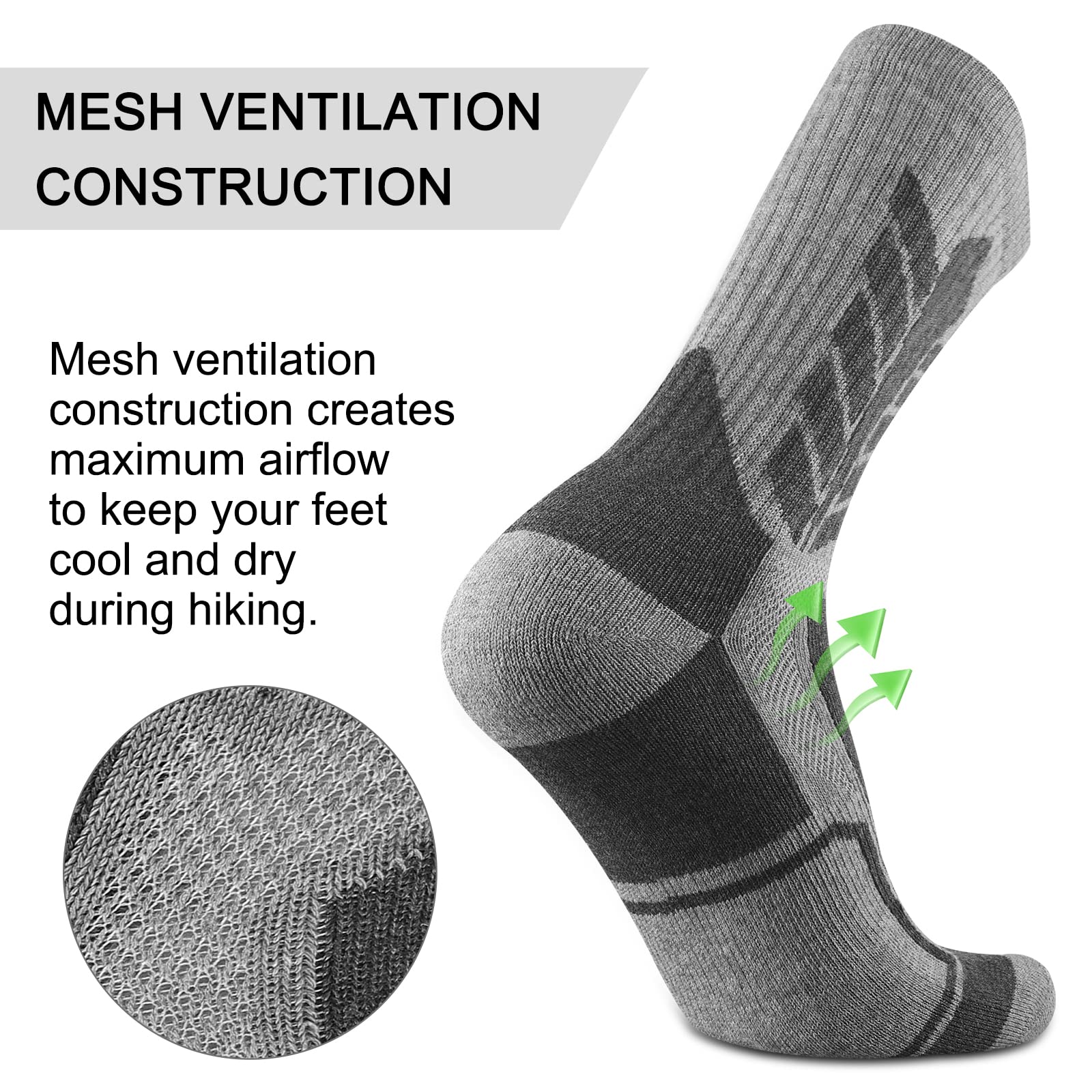 COOVAN Mens Hiking Socks Crew Cushion Athletic Elastic Arch Support Running Tab Crew Socks 5 Pairs