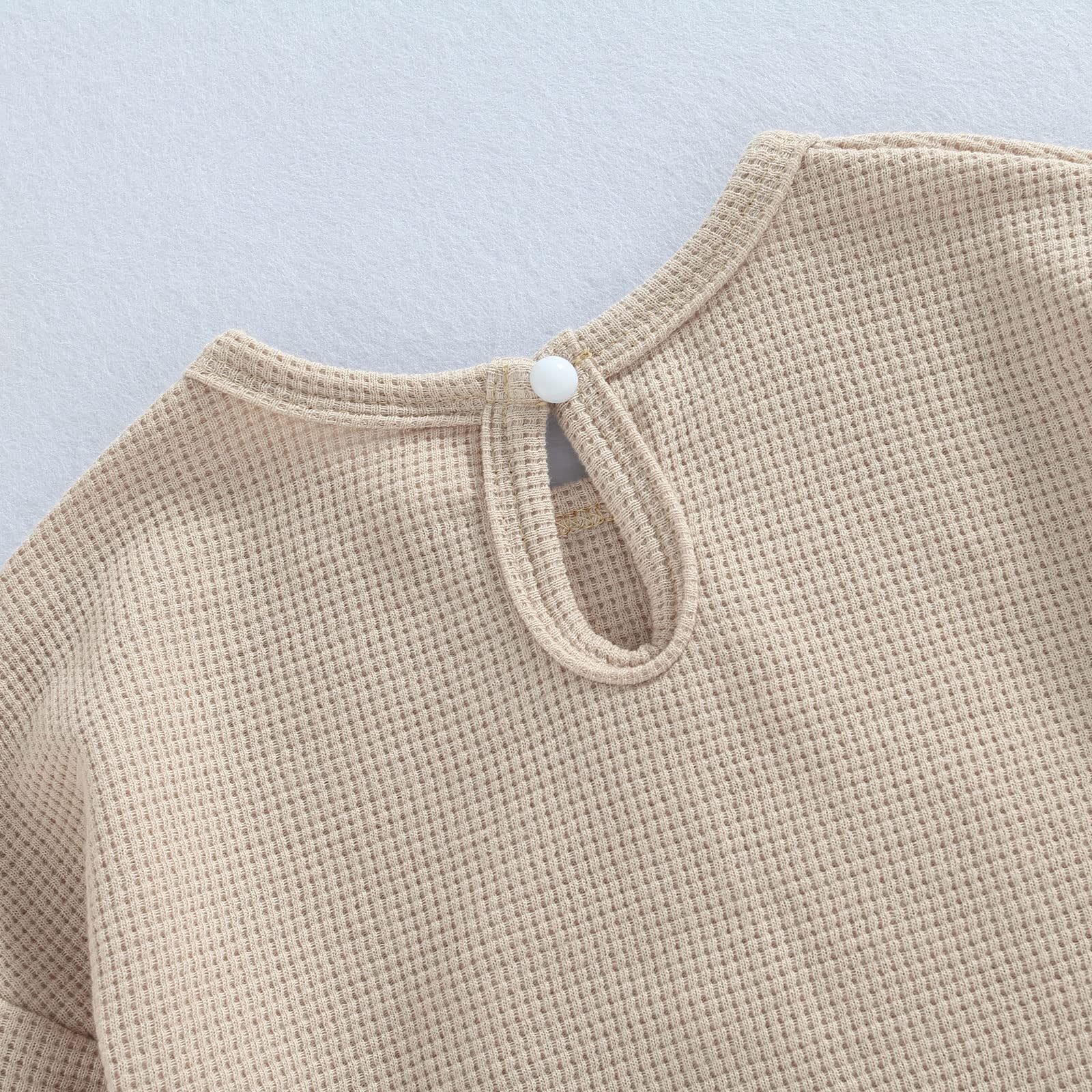 Cute Baby Sweatshirt Romper Waffle Knit Baby Clothes Infant Girl Boy Fall Winter Outfits (Khaki, 0-6 Months)