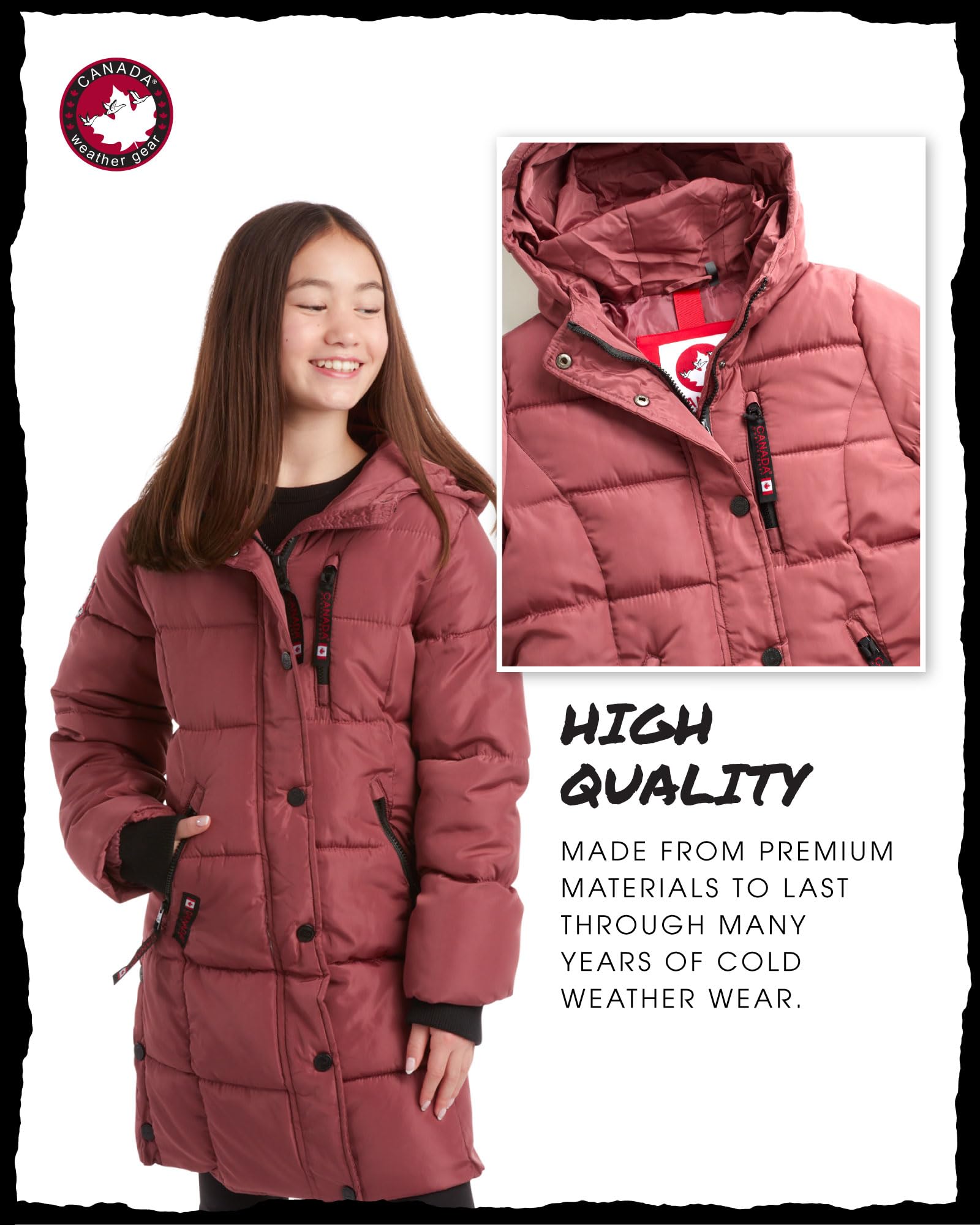 CANADA WEATHER GEAR Girls’ Winter Coat – Stadium Length Quilted Puffer Parka Jacket (4-16), Size 7-8, Wild Ginger