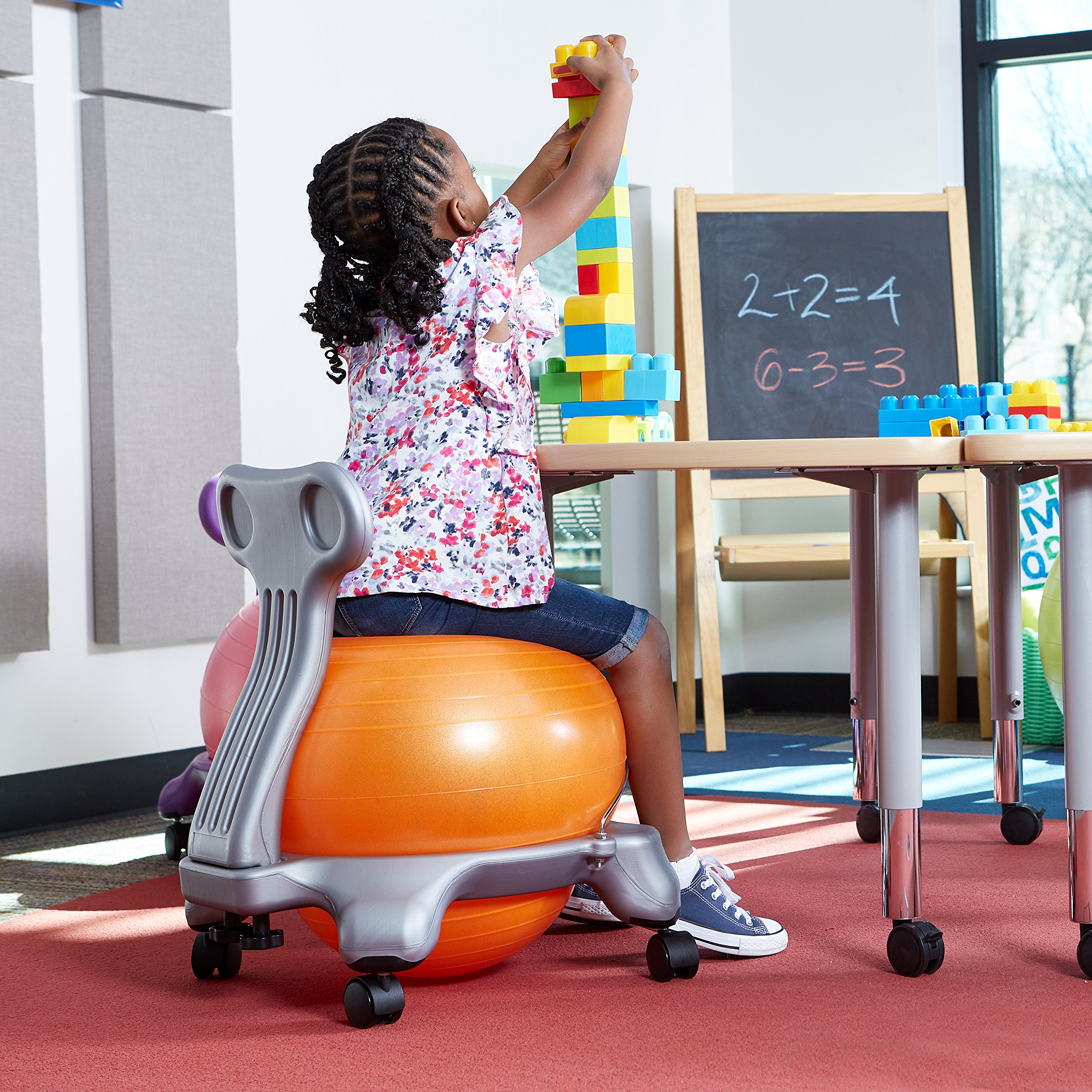 Gaiam Kids Balance Ball Chair - Classic Children's Stability Ball Chair, Alternative School Classroom Flexible Desk Seating for Active Students, Orange/Blue