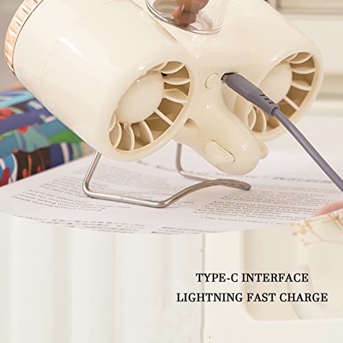 Mini Portable Fan, Dual Head with 3 Speeds Strong Wind, Personal USB Air Conditioner Humidifier Mini Cooling Fan 7 Colorful Nightlight for Home Travel,Office,and Camping, Outdoor(Beige)