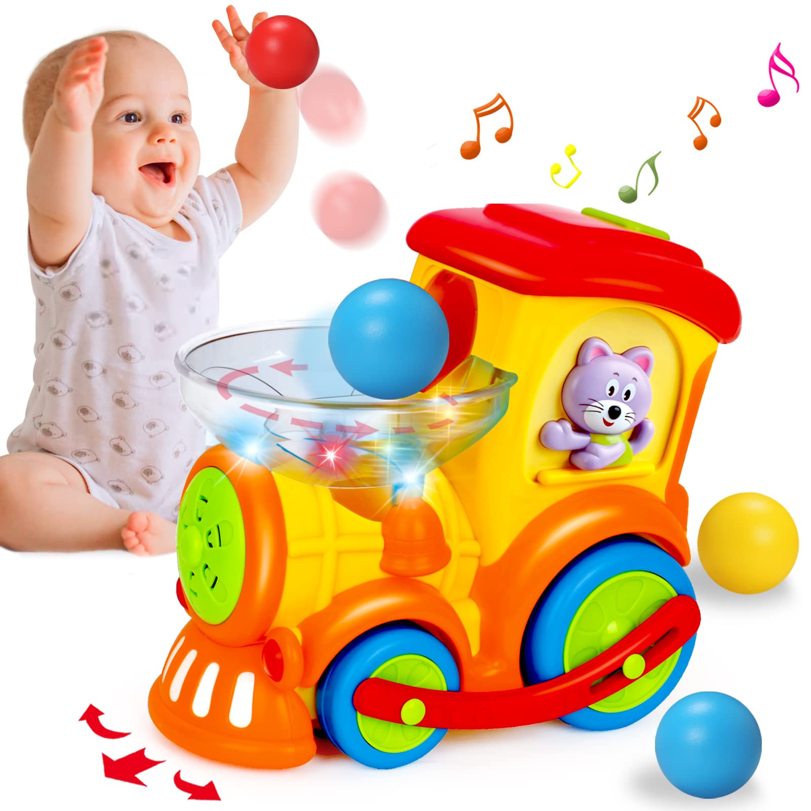 Toys 18-24 Months Drop and Go Train Toys for 2 3 4+ Year Old Boys Girls Kids Early Educational Toddler Toys 18 to 24 with 3 Balls/ Light/ Talking/ Music Christmas Birthday Gifts Toys for 6 8 9 12M