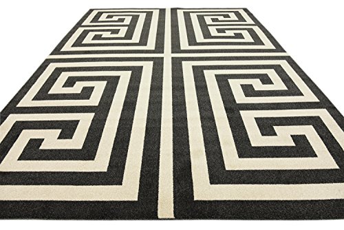 Unique Loom Athens Collection Classic Geometric Modern Border Design Area Rug, 9 ft x 12 ft, Black/Beige