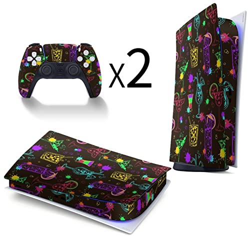 Colorful Cocktails Full Protective Skin Cover Design Wrap Decal Sticker Compatible with PS5 Digital Edition Console and Controller