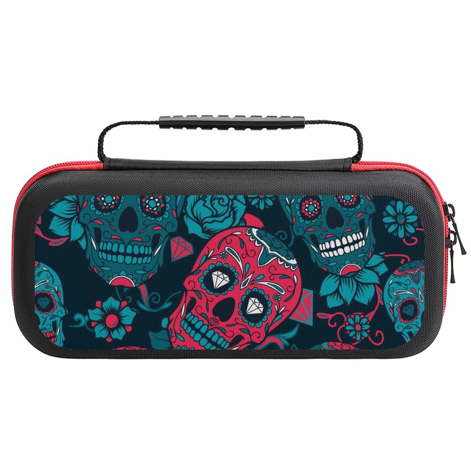 Colorful Sugar Skulls with Floral Switch Carrying Case Protective Hard Shell Portable Travel Pouch with 20 Game Cartridge