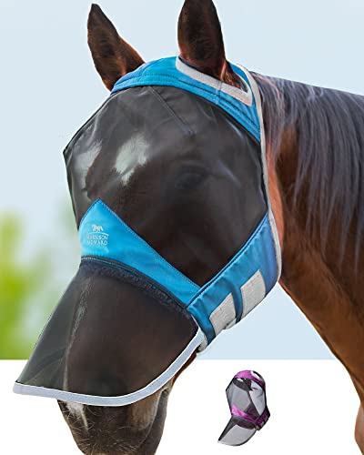 Harrison Howard CareMaster Pro Luminous Horse Fly Mask Full Face Standard with Nose No Ears Voodoo Blue M Cob