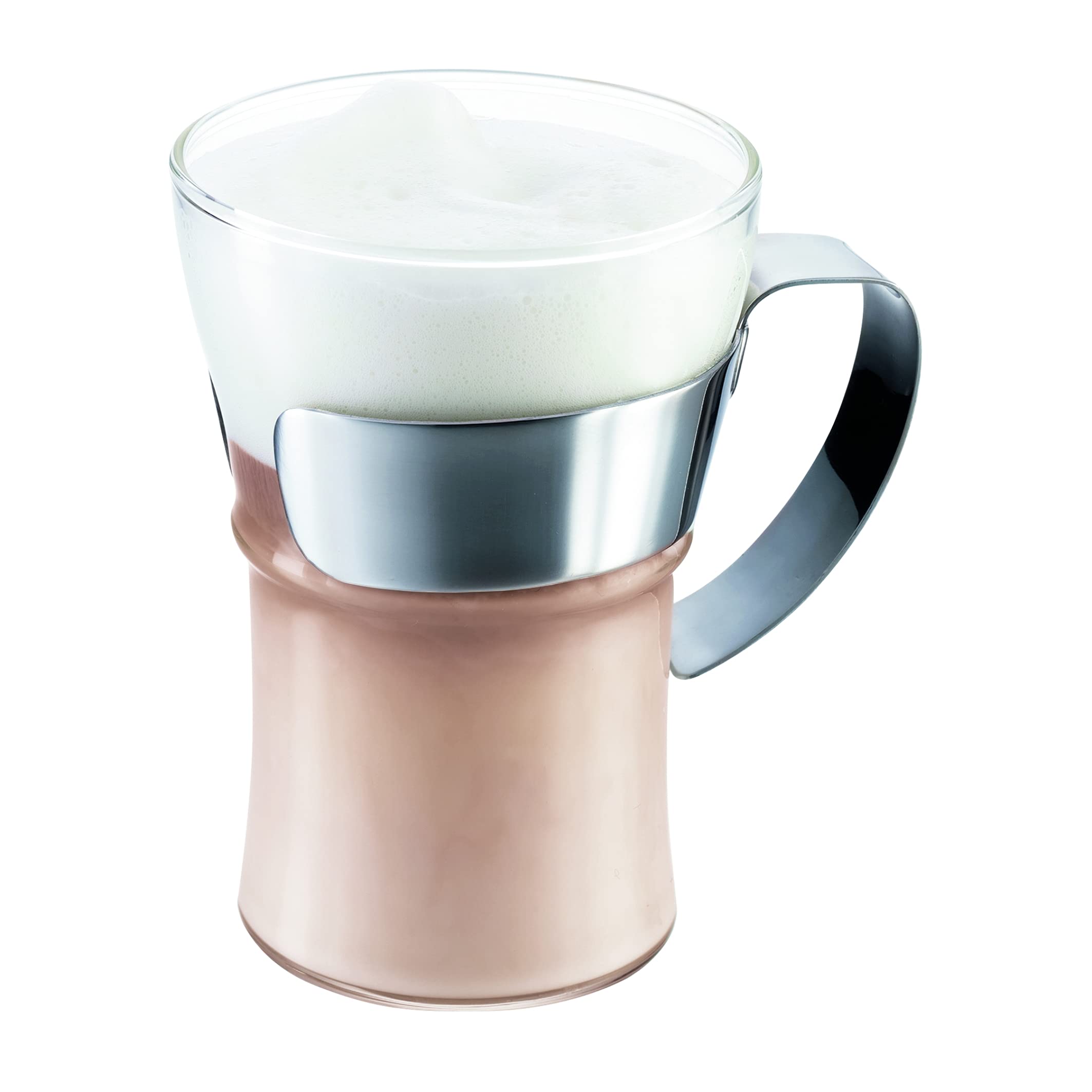 Bodum ASSAM Coffee Glass Set (Metal Handle, Dishwasher Safe, 0.35 L/12 oz) - Pack of 2, Shiny