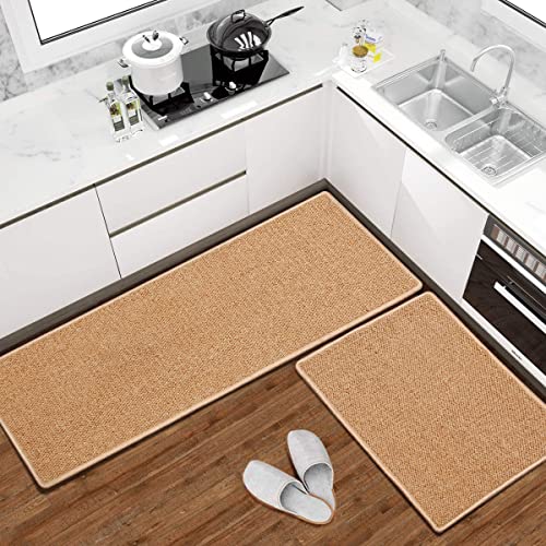 BxzanDya Kitchen Rug and Mats[2pcs] 20x59 Inch/20x32 Inch, Kitchen Rugs and Mats Non Skid Washable, for Kitchen Sink Side Mats, Aisle Rugs, Hallway Rugs(Oats, 20 "x32 + 20 "x59)