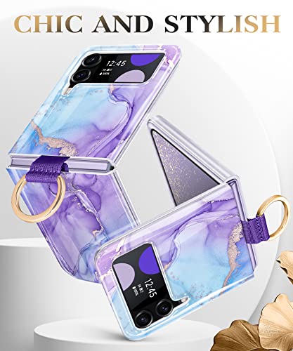 Galaxy Z Flip 4 Case with Ring Holder, Wireless Charging Anti-Scratch Shockproof Case for Samsung Z Flip 4 5G. (Blue Purple)