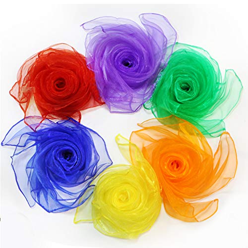 Novelty Place 12Pcs Dance Juggling Scarves, Silk Square Play Scarves for toddlers and kids - Performance Props Musical Instrument Accessories - 6 Colors