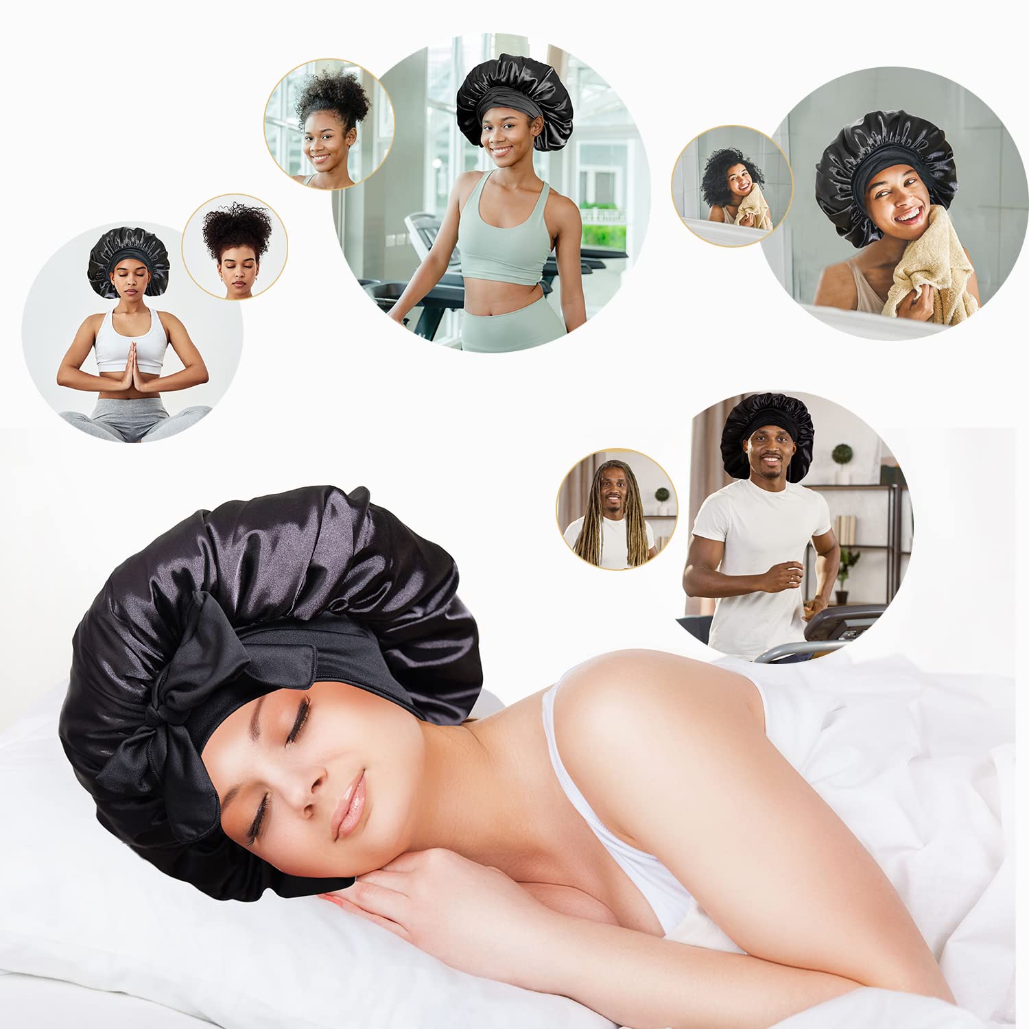 Bonnet Queen 2Pcs Pack Satin Bonnet Silk Bonnet for Sleeping Hair Bonnet with Tie Band Sleep Bonnet Night Cap for Women Natural Hair