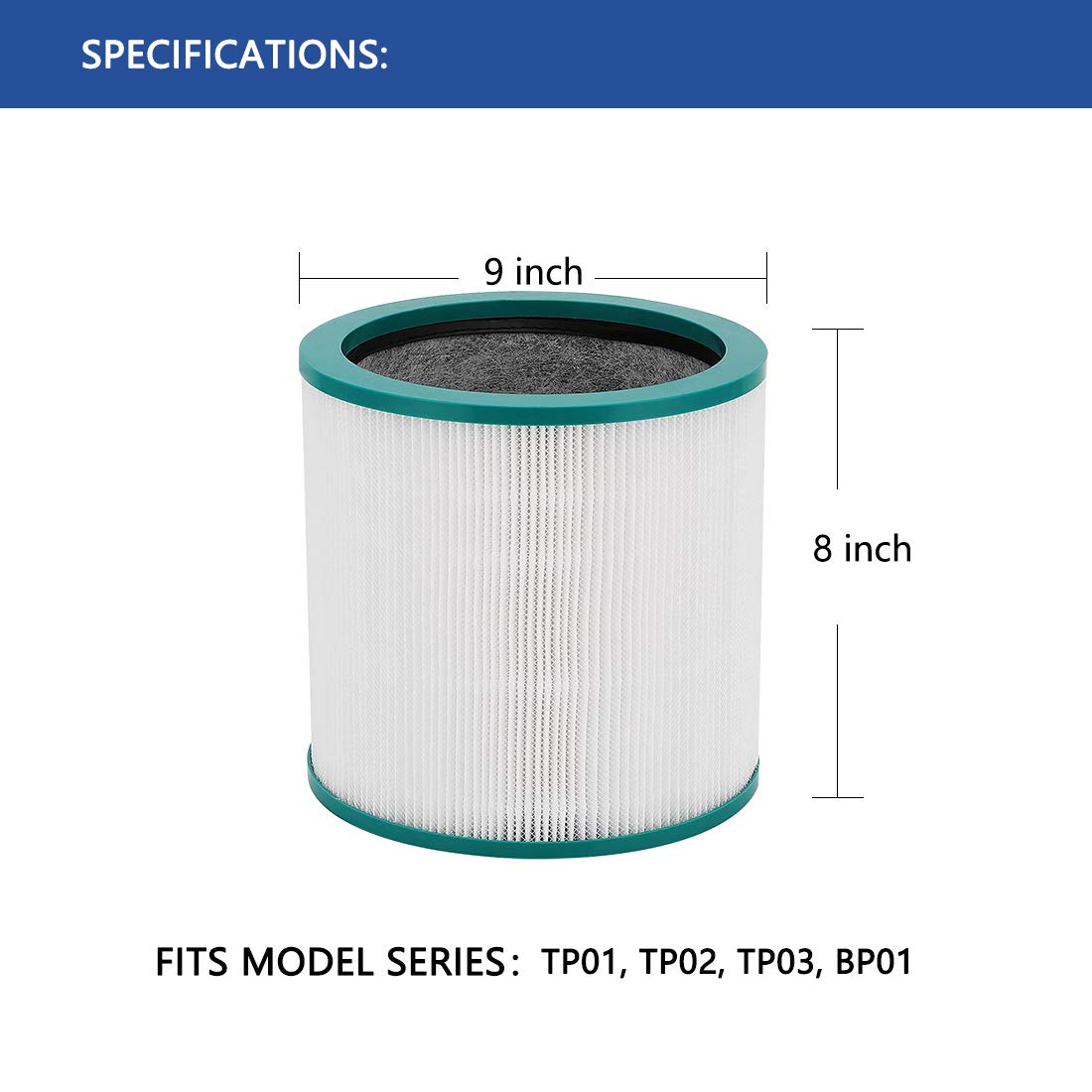 TP01 Filter, Replacement Hepa Filter Compatible with Dyson Tower Purifier Pure Cool Link TP02, TP03, TP00, AM11 series, Compare to Part 968126-03