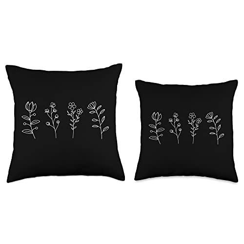 Minimalist Flowers Wildflowers Flower with Leaves Floral Outline Minimalist Throw Pillow, 16x16, Multicolor