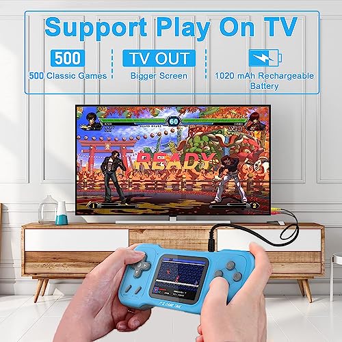 Game Console for Kids Adults, Retro Game Console Built-in 500 Games, 3.0" FT HD Color Screen, AV Output, Dual 3D Joysticks, Handheld Emulator Game Console Birthday for Kids