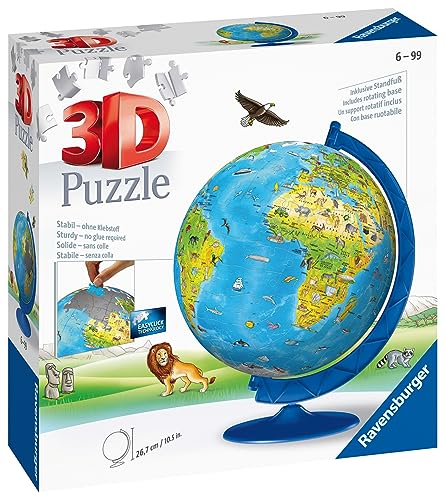 Ravensburger Children's World Globe 180 Piece 3D Jigsaw Puzzle | Easy Click Technology | Displayable Art | Perfect for Kids and Adults | 10.5 in Diameter
