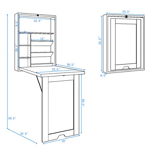 Casart Multi-Function Computer Desk, Wall Mounted Fold Out Table, Convertible Desk Writing Desk for Home and Office