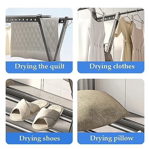 Folding Retractable Collapsible Drying Rack Clothing,Space-Saving Laundry Rack, Aluminum Alloy Drying Rack,Isometric Windproof Hanging Holes,Windproof Foot Support, Clothes Drying Racks Outdoor