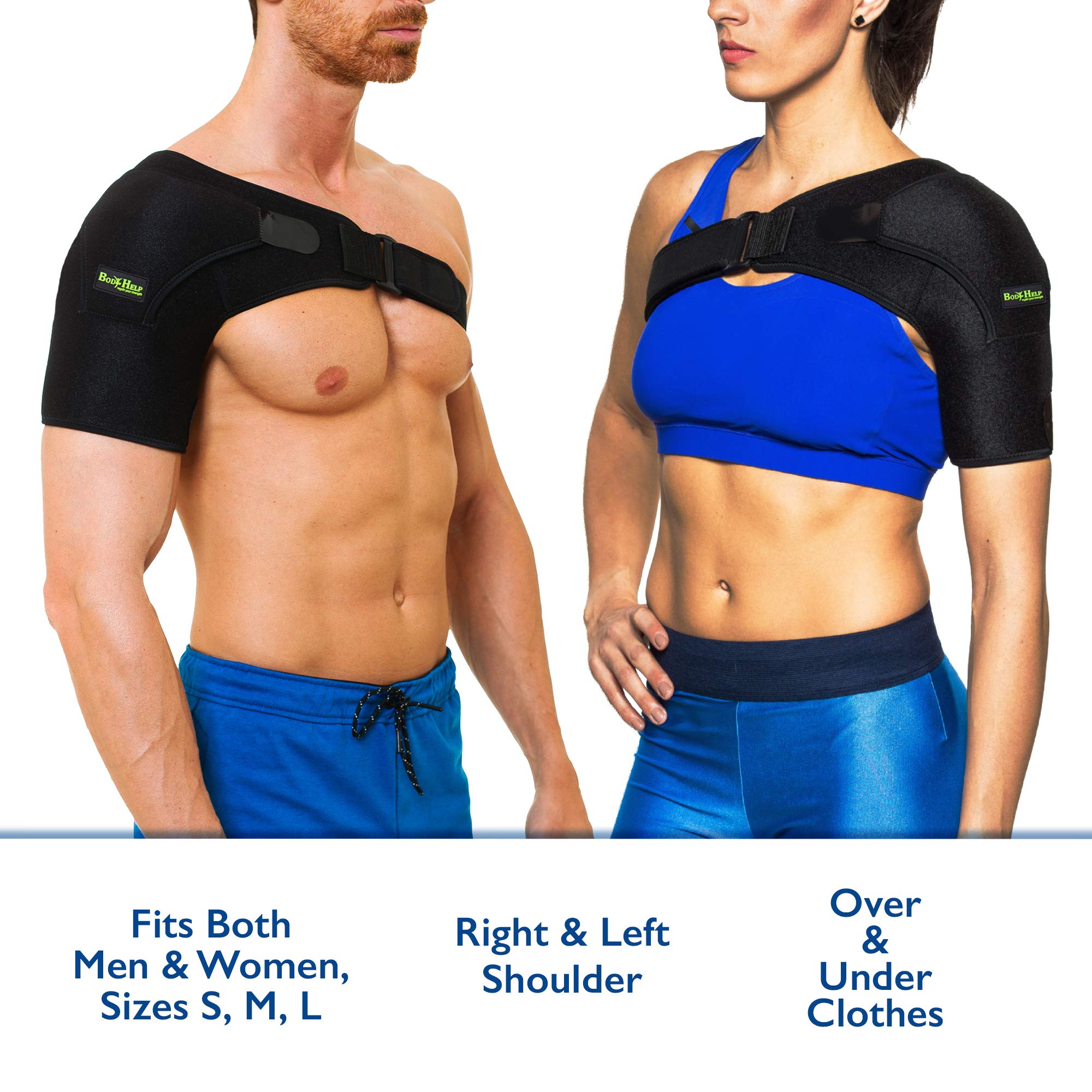 Body Help Shoulder Brace Support for Women&Men with 2 Hot Cold Reusable Packs for Pain Relief - Left/Right Shoulder - Fits Most People - Please Check Sizes
