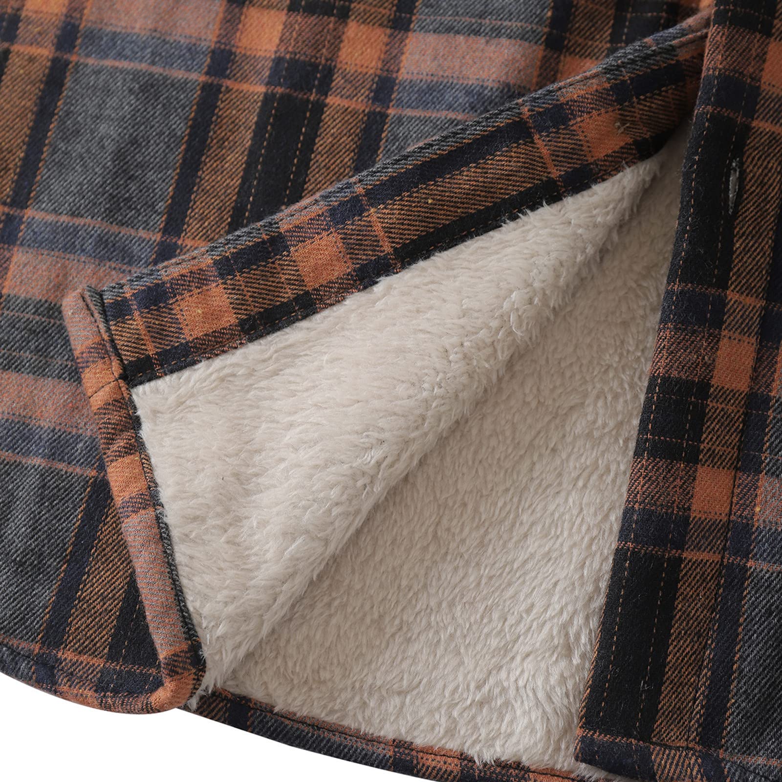 Burband Mens Long Sleeve Berber Fleece Lined Button Down Camp Flannel Shirts Brushed Cotton Thermal Sherpa Plaid Jackets, 2-brown