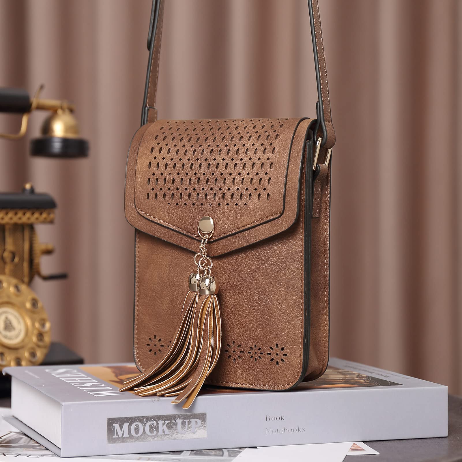 CLUCI Small Crossbody Bags for Women, Shoulder Bag with Tassel, Cell Phone Wallet Purse Brown