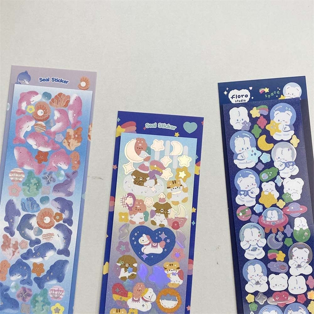 Cute Cartoon Bear Decoration Stickers,Kawaii Aesthetic Stationery Sticker,for Kpop Photocards Planners Gift Packing Scrapbooking(C)