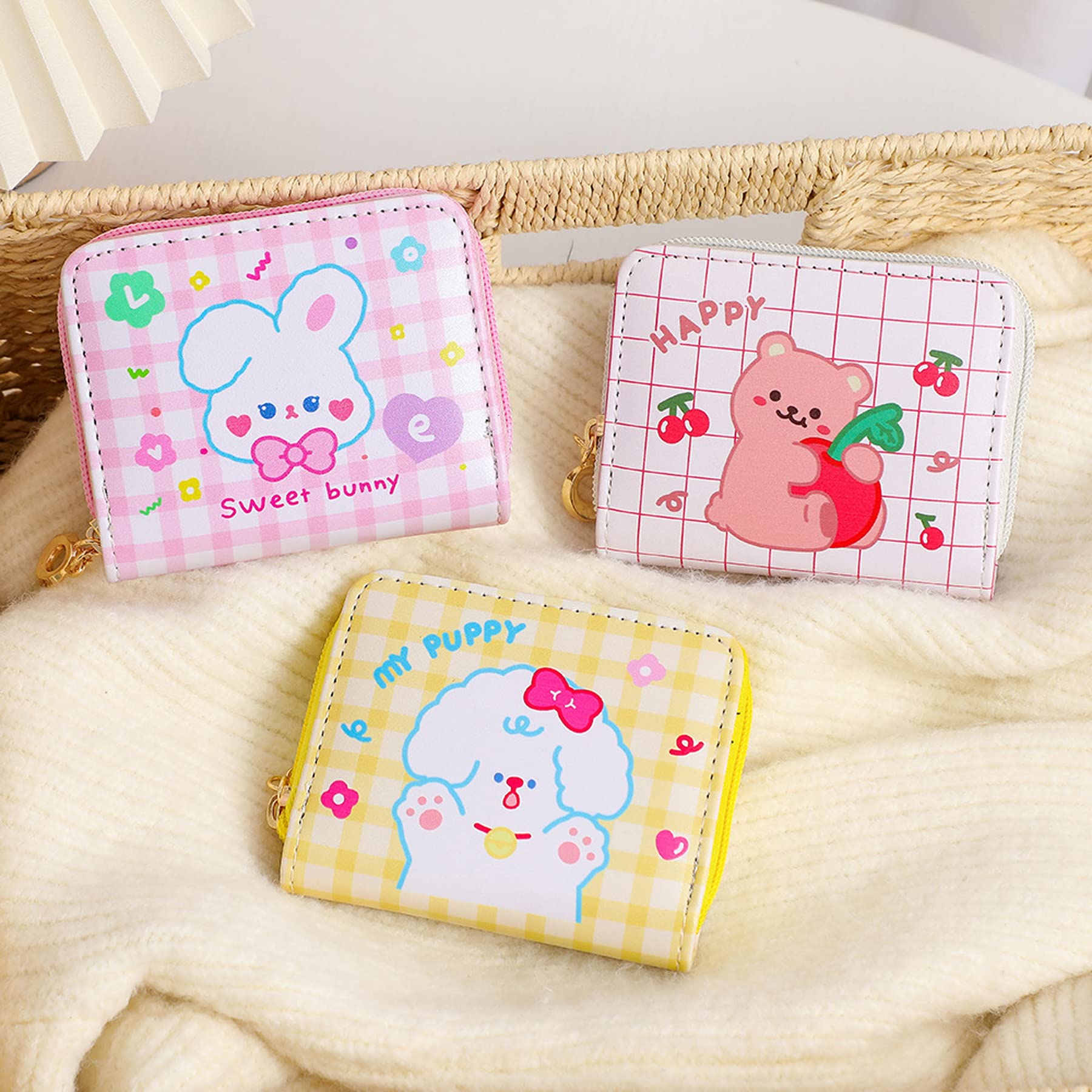 Cute Cartoon Print Slim Wallet for Women Credit Card Holder Small Zip-Around Coin Purse Card Case Organizer