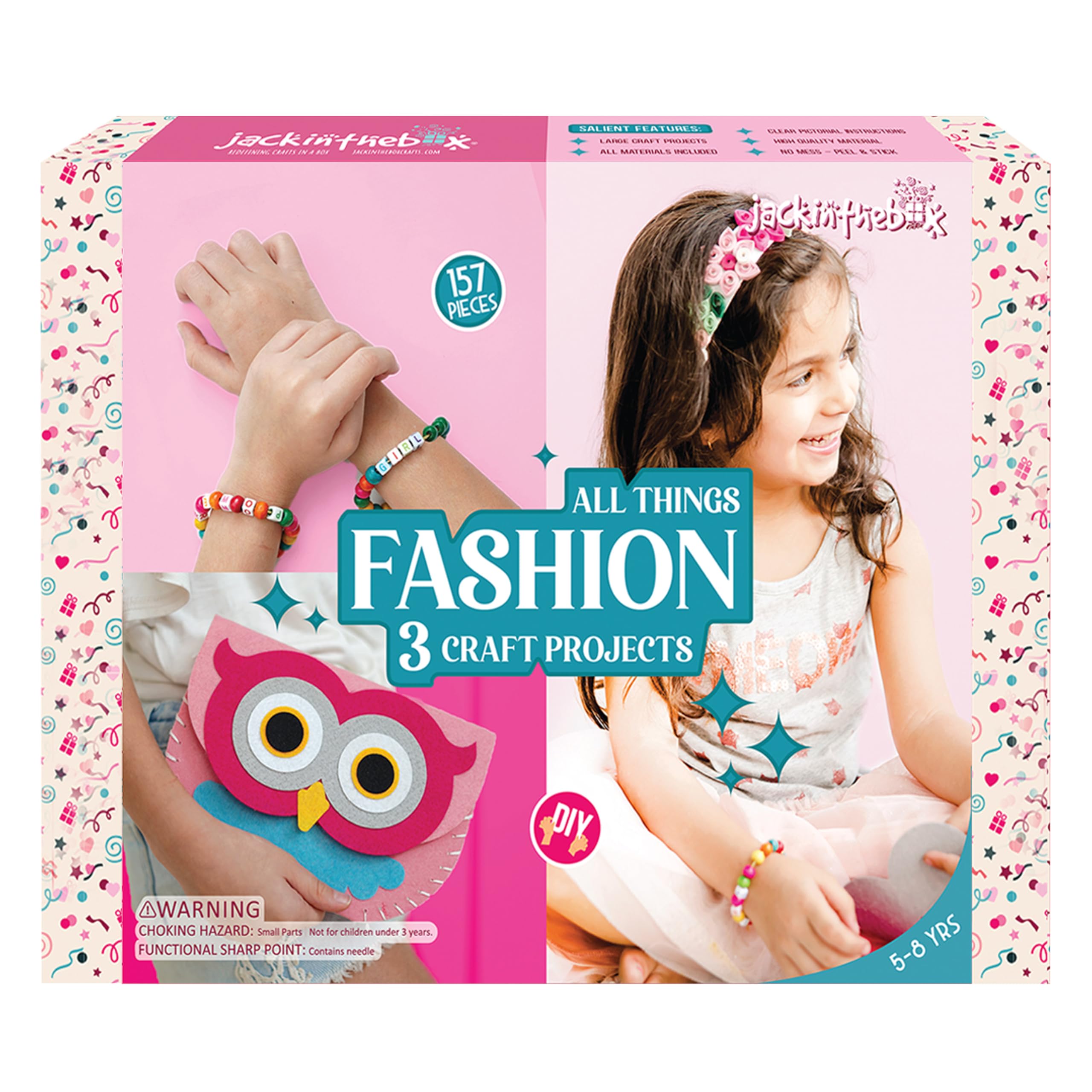 jackinthebox Fashion Themed Art and Craft Kit for Kids has 3 Craft Projects in 1 Box, Bring Out The Fashionista in The Little one, and Make The Best Gift for Ages 5 6 7 8 Years