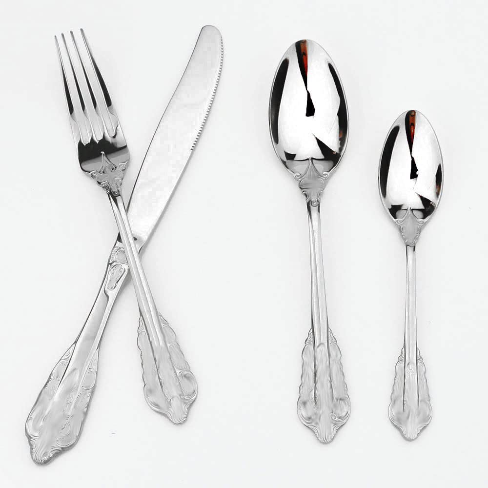 JASHII Silverware Set 4 Piece Family Dinnerware Set Flatware Set for 1 Silver Tableware Set Great for Family Gatherings & Daily Use-Spoons, Knives, Teaspoons, Forks (Silver)