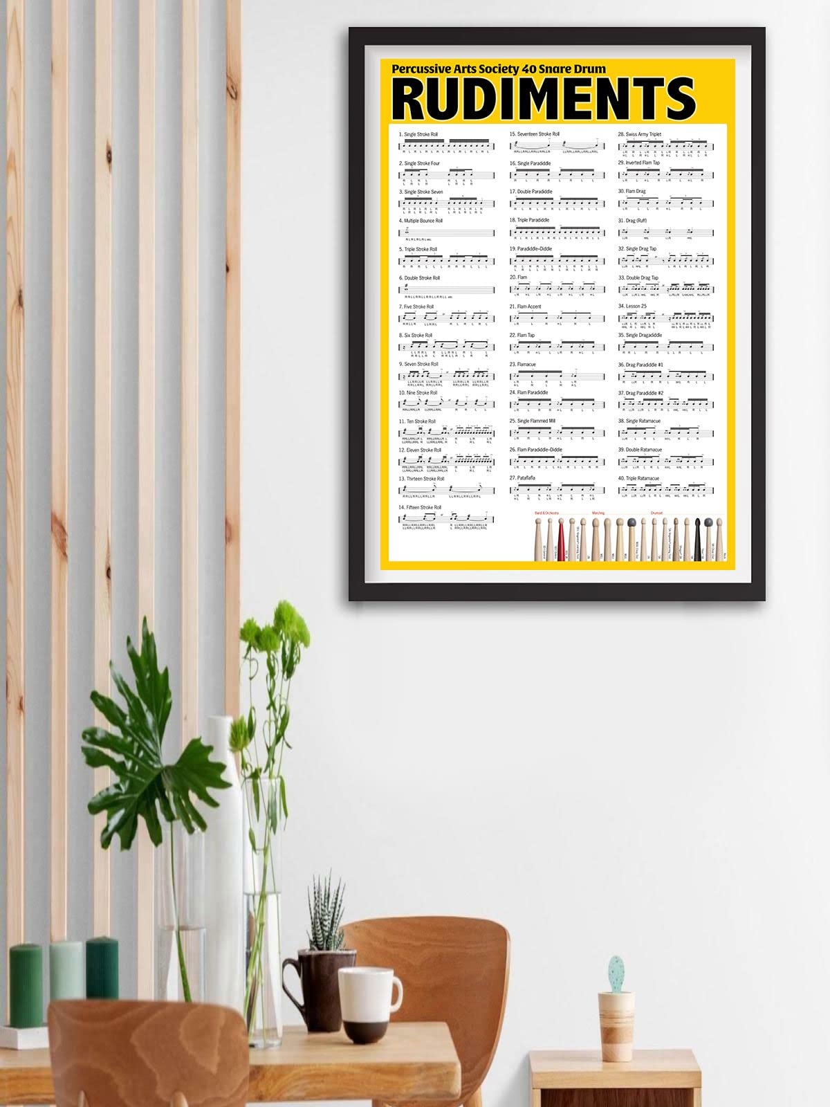 CORANGE Rudiment Chart Poster, Drum Chart Poster for Drummer Beginner, Drum Rudiment Poster, Music Wall Decor for Drummer, Drummer Boy Set, Snare Chord, Drum Knowledge Poster Chart.