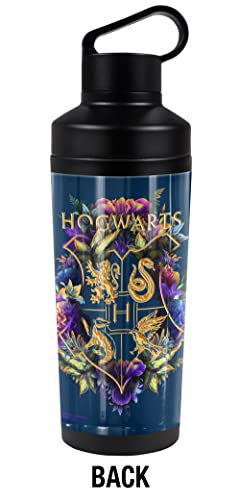Harry Potter OFFICIAL Hogwarts Multi-Colored Floral Crest 18 oz Insulated Water Bottle, Leak Resistant, Vacuum Insulated Stainless Steel with 2-in-1 Loop Cap