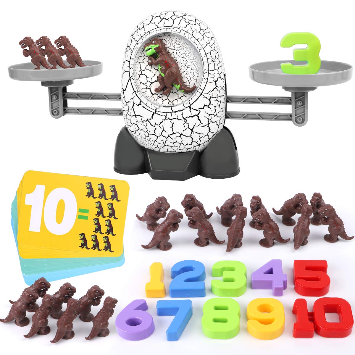 Nueplay 62PCS Balance Math Game, Kids Cartoon Dinosaur Toys STEM Educational Kindergarten Preschool Learning Counting Game for Boys & Girls, Ideal Chrismas Birthday Gift Toys for Children Toddlers