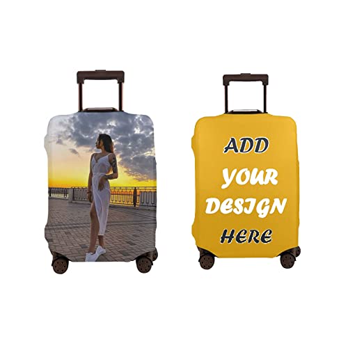 HANJWANET Custom Luggage Cover 25-28 in Personalized Travel Suitcase Protector Add Your Photo Text Elastic Washable Baggage Covers