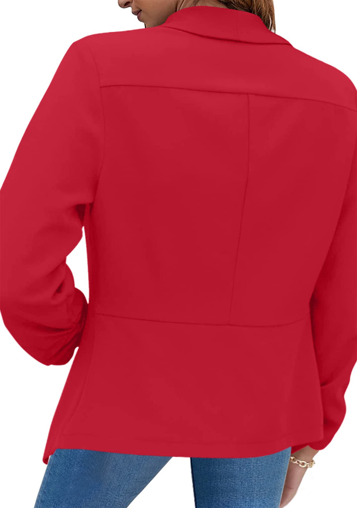 BOFETA Blazers for Women Solid Color Open Front Blazer Long Sleeve Ruched Sleeve Blazer Red XL