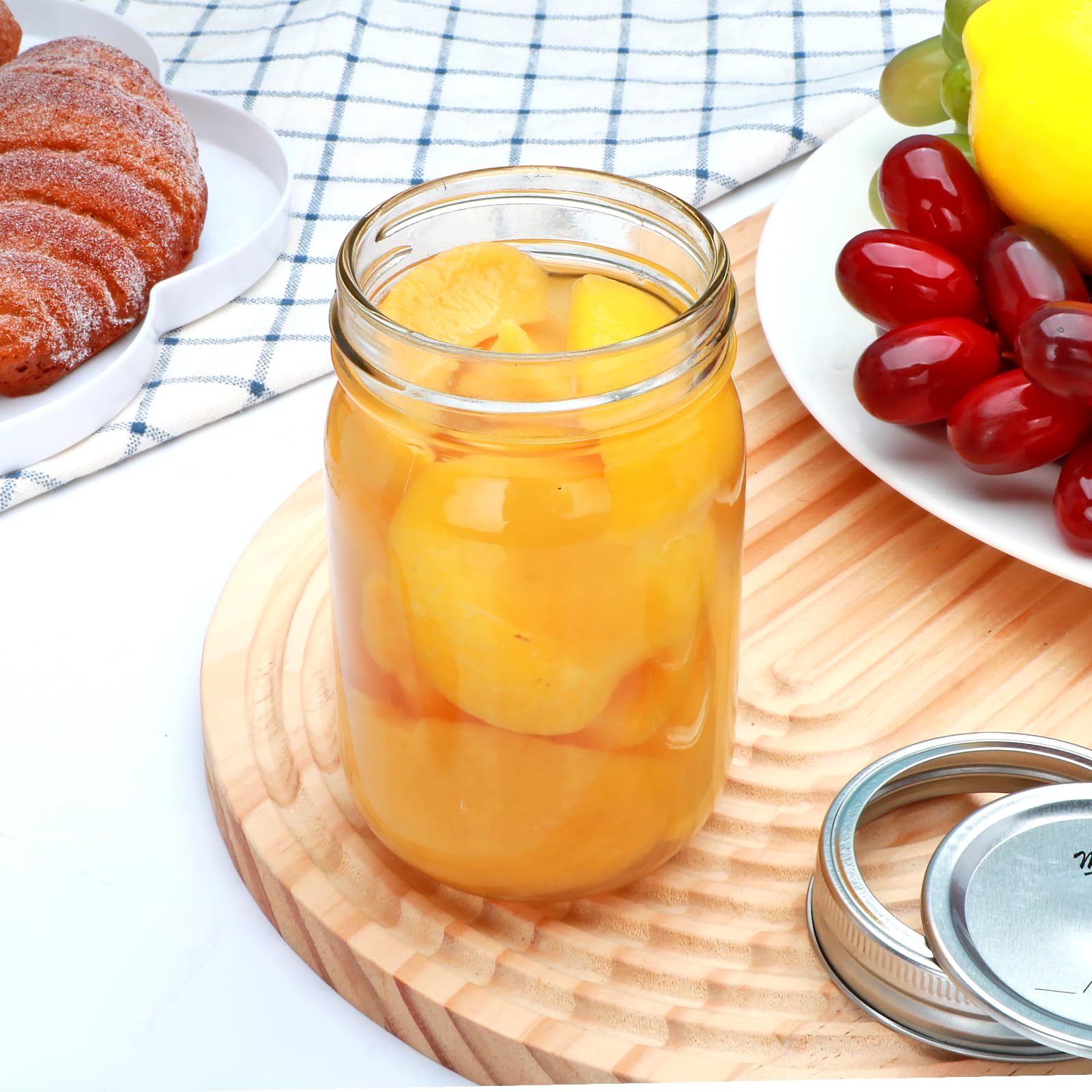 Encheng 12oz Regular Mouth Mason Jars with Lids and Bands,Clear Glass Canning Jars with Metal and Plastic Lids for Preserving,Meal Prep,Food Storage,Jam,Fermenting,Set of 12
