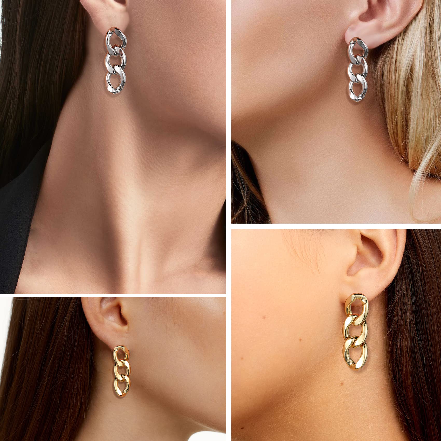 BUREI Gold Chain Link Earrings Symmetrical Drop Earrings Cuban Chain Link Dangling Earrings for Women