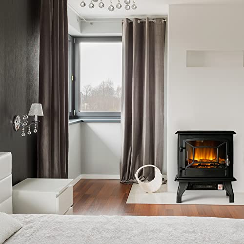 GOFLAME Electric Fireplace Stove, Freestanding Fireplace Heater with Realistic Flame Effect and Adjustable Thermostat, Compact Stove Heater with Overheating Safety Protection, CSA Certified, 1400W