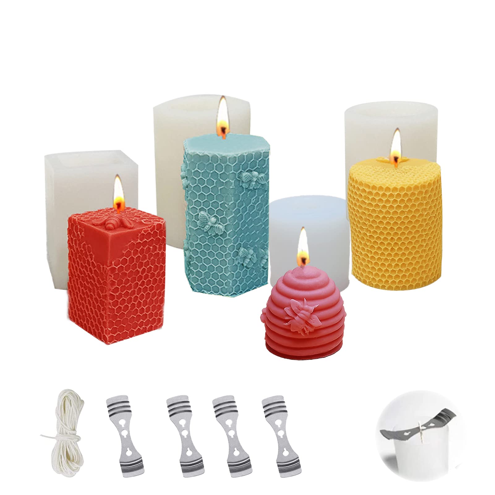 Candle Molds,4PC Pillar Candle Molds for Candle Making Resin Molds Silicone 3D Candle Moulds Bee Honeycomb Candle Making Kits for Soap Cake Mousse Ice Cream Clay DIY Artcraft Gift(Size : C)