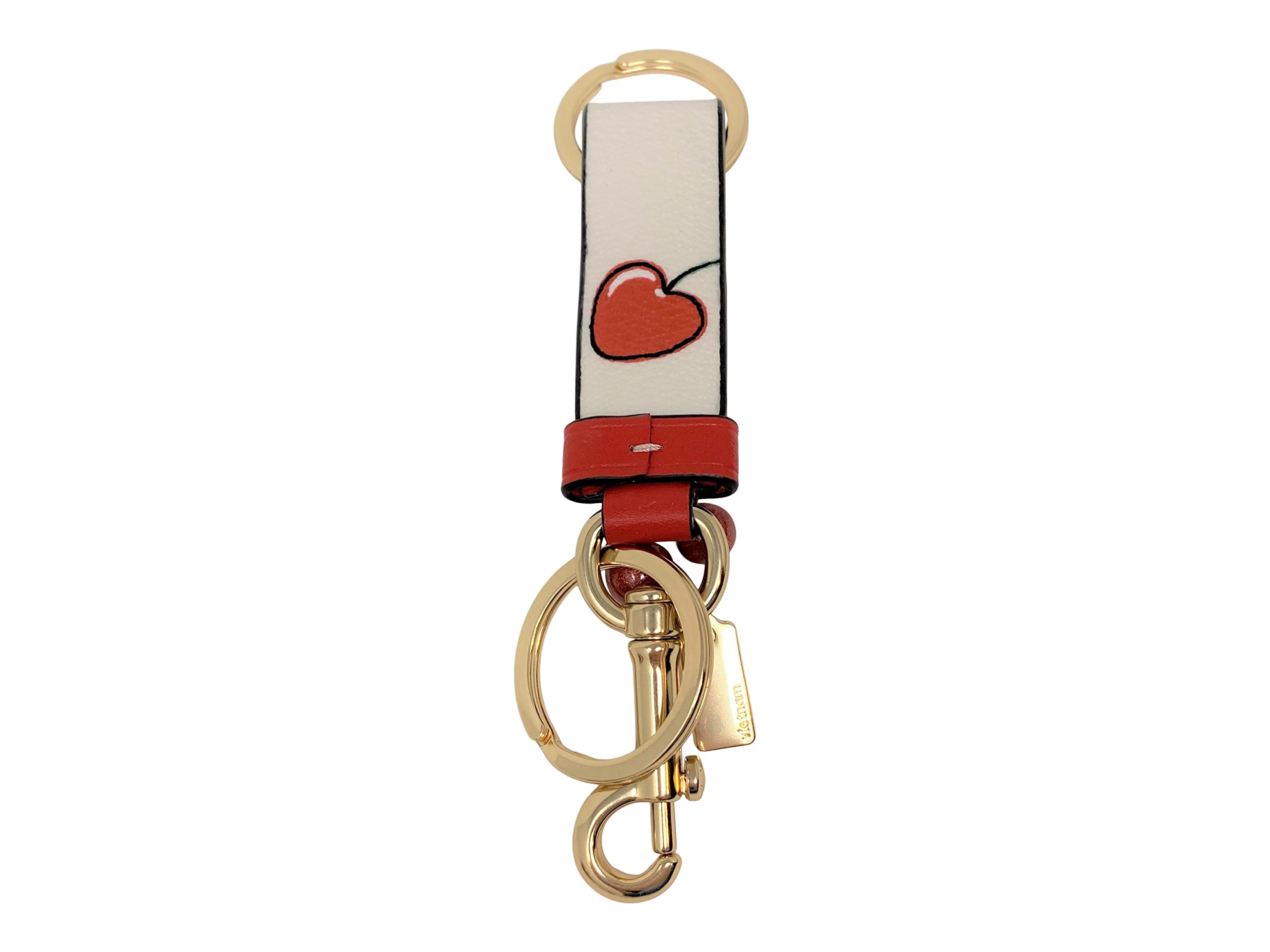 Coach Trigger Snap Bag Charm With Heart Cherry Print Style No. CF005 Chalk