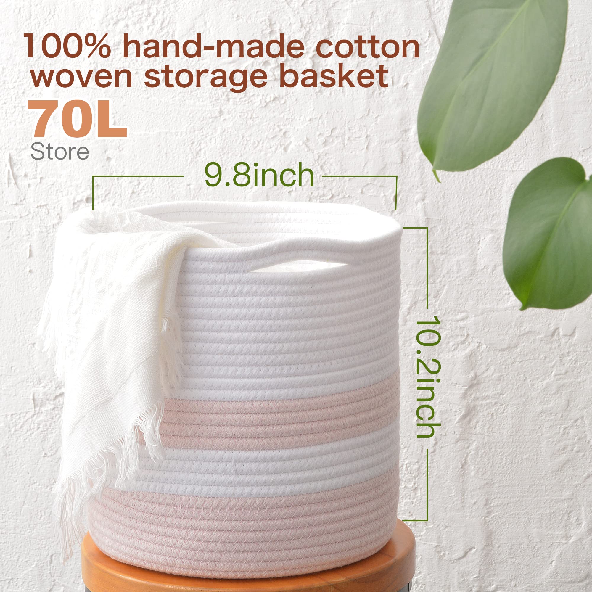 BURFERLY Mini Collapsible Laundry Hamper for Baby Pure Cotton Rope Storage Basket with Handles Dirty Clothes Hamper Storage Bins Organizer for Nursery, Laundry, Towel, Clothes (9.8''x10.2'', Pink)
