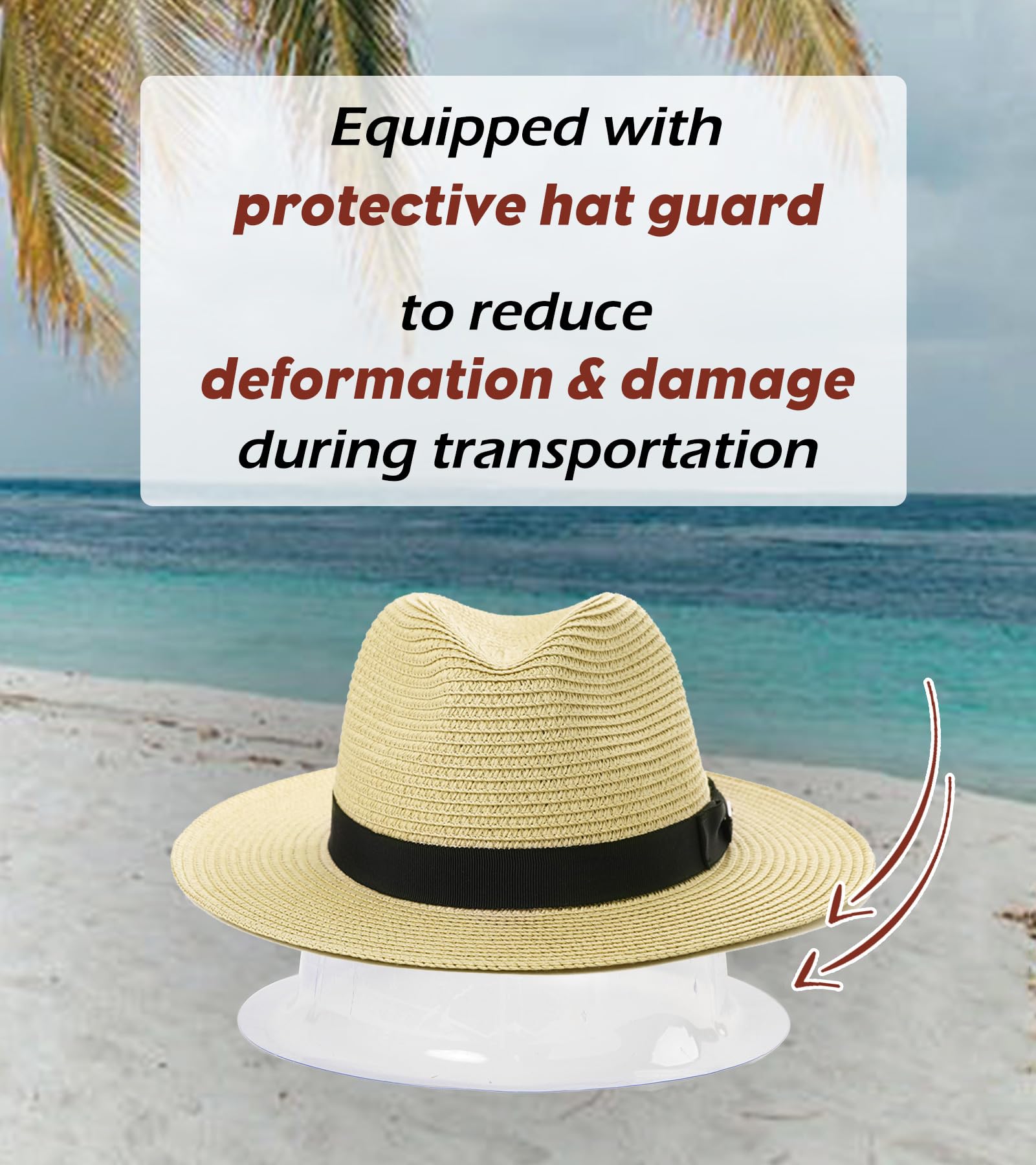 Comhats Men Sun Straw Fedora Hat for Women,Packable Beach Hat Wide Brim Panama Hat UV UPF 50+ Summer Hat Unisex Beige Large XXL