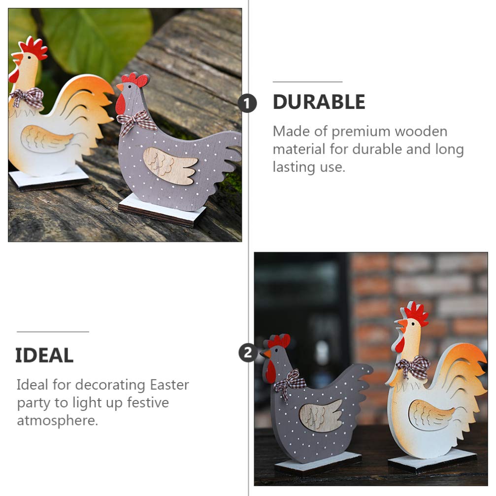 NUOBESTY Rustic Wood Chicken,2 Pcs Tabletop Decor Carved Chicken Statue Home Decor Rooster Cock Hen Animal Sculpture Easter Garden Ornament Decorations