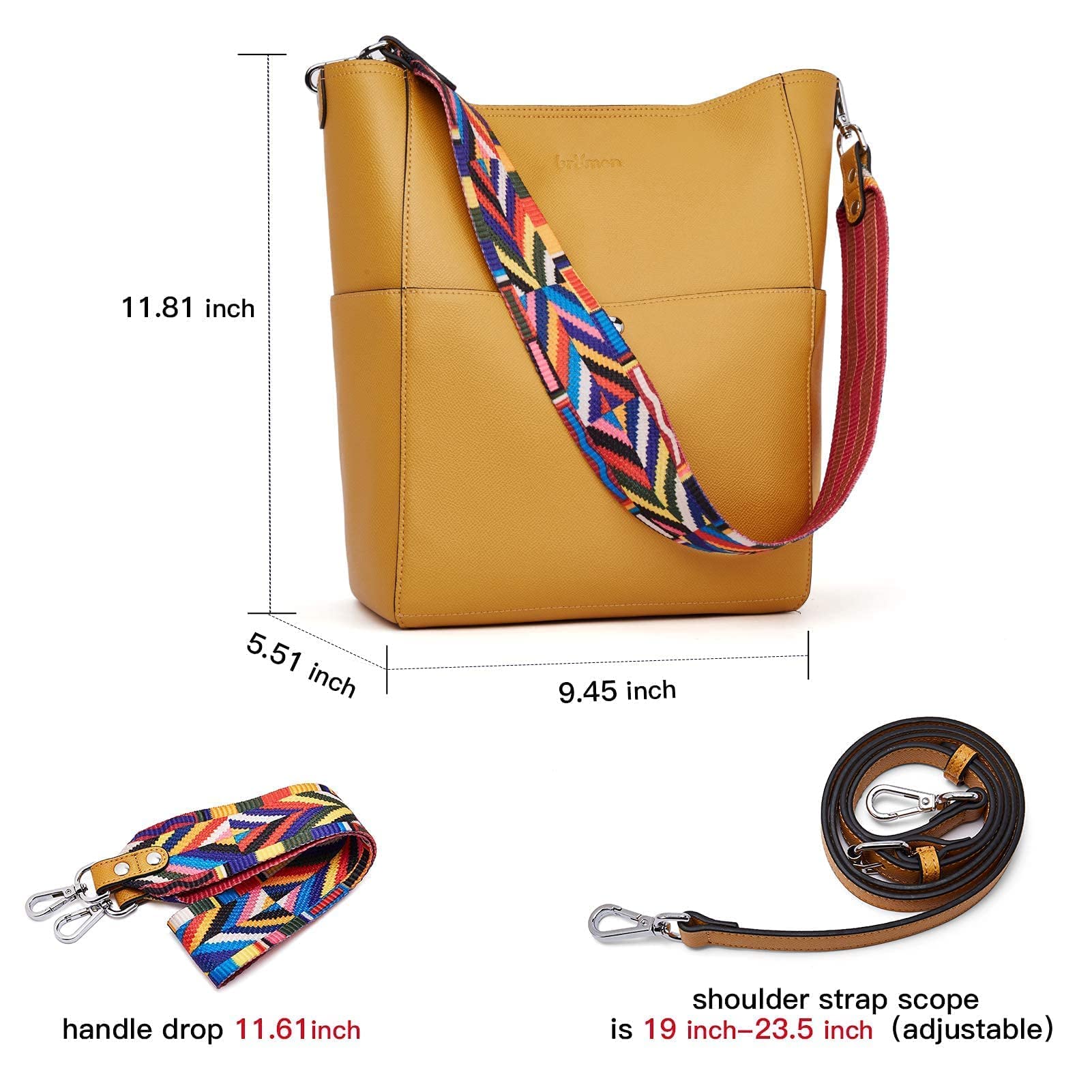 BROMEN Women Handbag Designer Hobo Shoulder Bucket Purse Yellow and Small Wallets for Women RFID Wallet Bifold Card Case Yellow Bundle