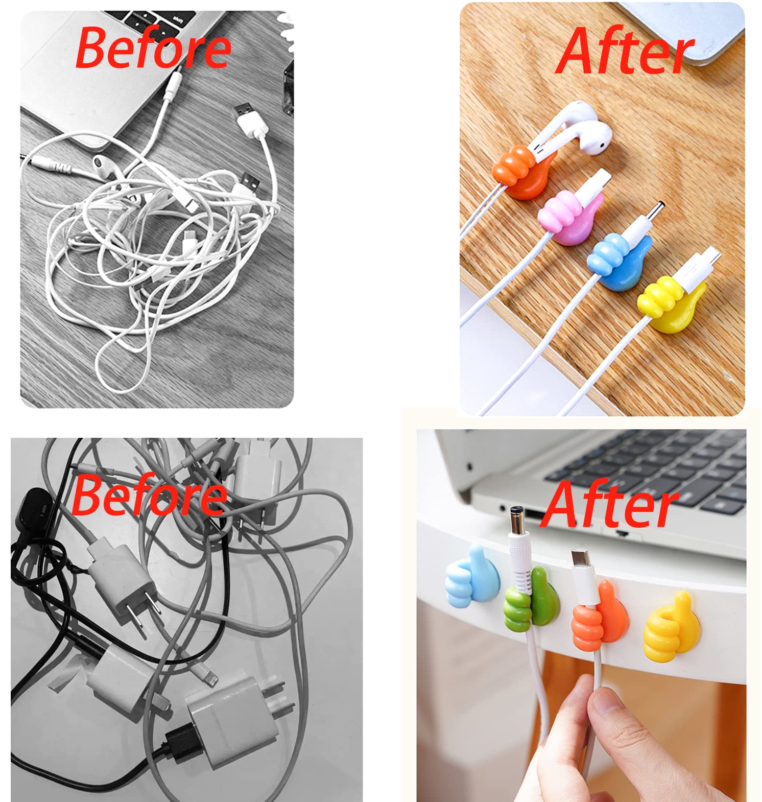 feliposi 24pcs Thumb Hooks - Thumbs up Wall Hook Self Adhesive Silicone Thumb Wall Hooks Adhesive Cable Clip for Storage Cable,Headphone,Plug