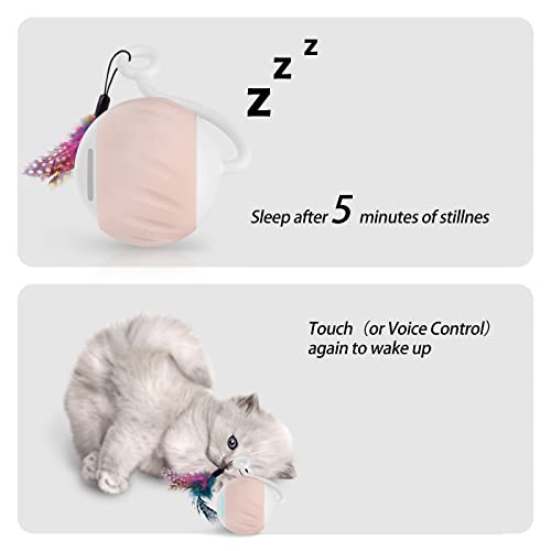 GOGODOGYA Cat toys,Interactive cat toy ball,Indoor Automatic Moving Cat Ball Toys/Puppies Toys,With LED Rainbow Lights,Feathers & USB Charging Cable,Touch control and Sound control Smart Start Cat Toy