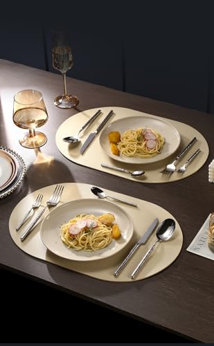 HODOQIAM 10-Piece Silverware Set, Stainless Steel Flatware Set for 2, Modern Hammered Utensil Tableware Set Include Dinner Knife/Fork/Spoon, Mirror Finish, Dishwasher Safe (10, silver)