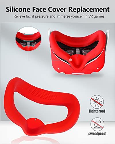 Hanpusen 4-in-1 Silicone Cover Set for Oculus Quest 2 Accessories, Controller Grips Cover, Anti-Fogging VR Face Cover,VR Headset Shell Protective Cover, Shakes Stick Caps Red
