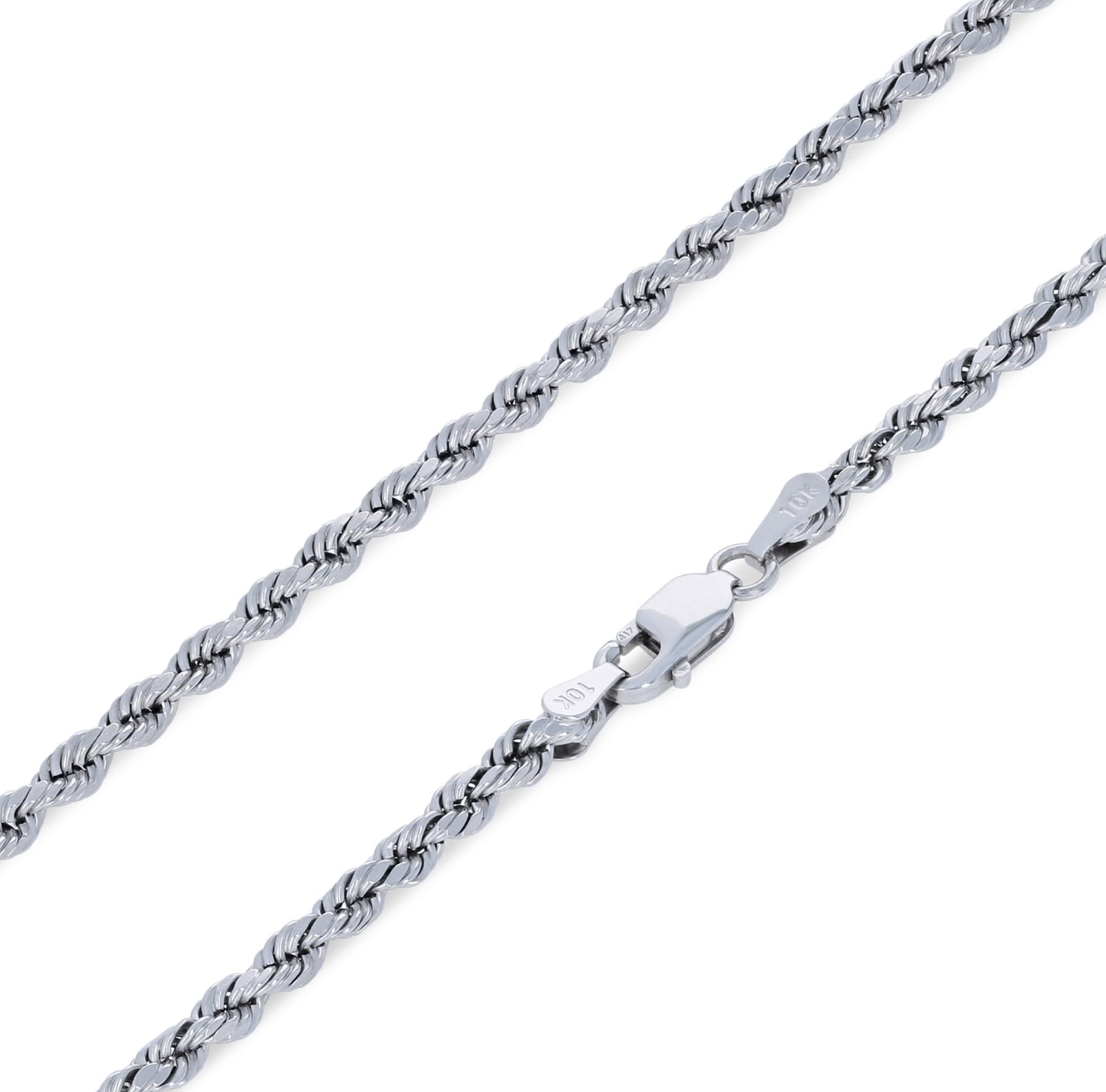Nuragold 10k White Gold 3mm Rope Chain Diamond Cut Pendant Necklace, Mens Womens Jewelry 16" 18" 20" 22" 24" 26" 28" 30"