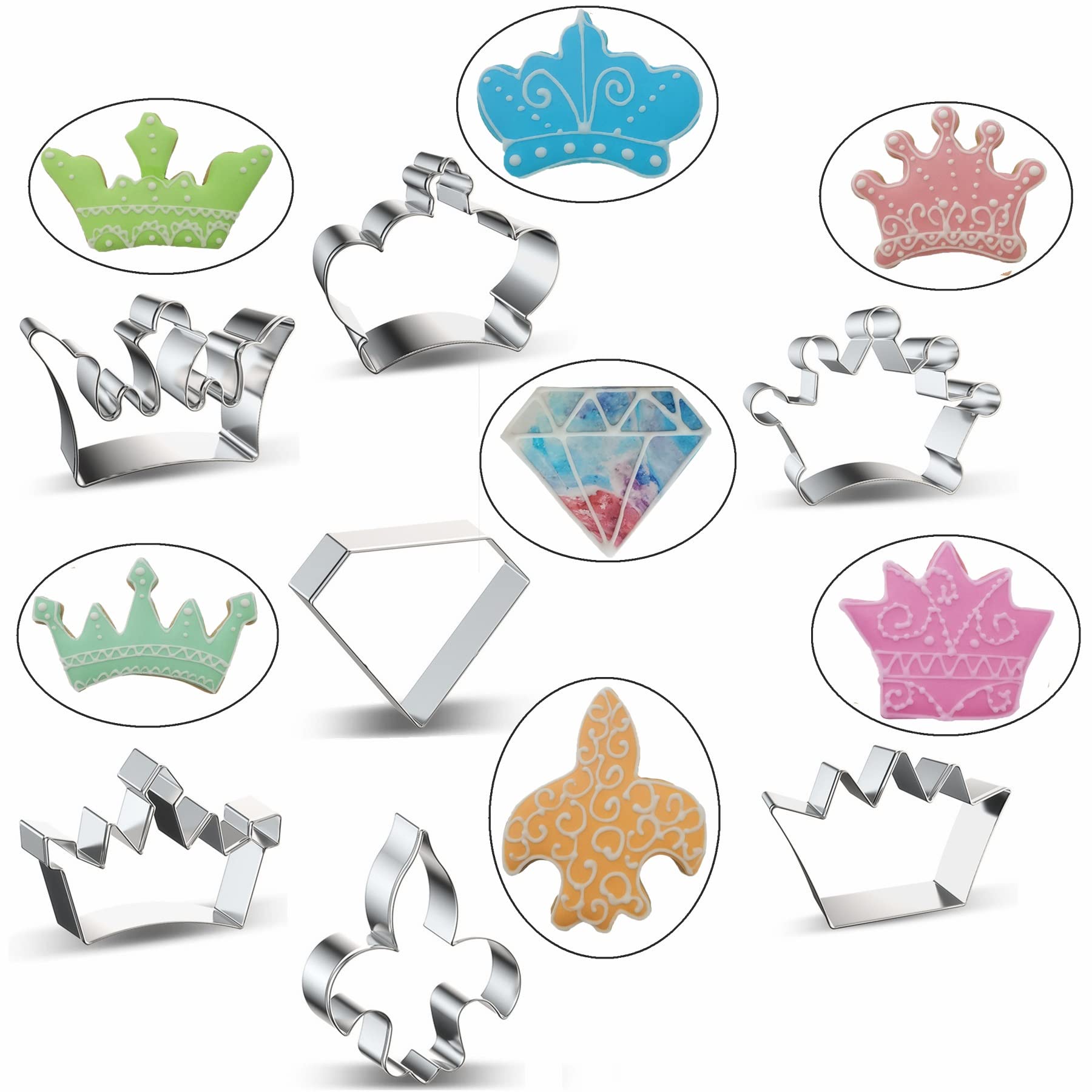 Crown Cookie Cutter Set of 7 pcs, Stainless Steel Princess Crown Series Fondant Cutters Baking Molds