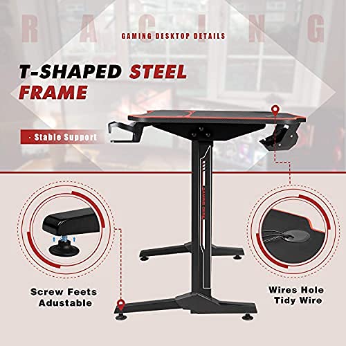 JUMMICO L Shaped Gaming Desk, 51 Inch Pc Corner Table, Computer Corner Desk with Monitor Stand for Home Office Sturdy Writing Workstation (Large, Red)